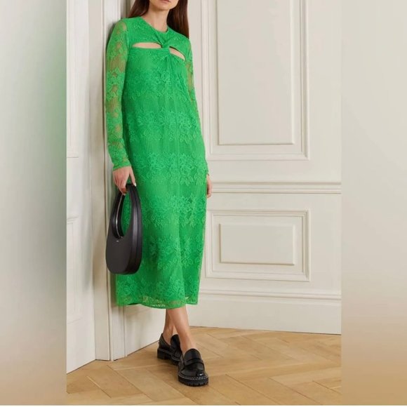 Ganni | Dresses | Ganni Kelly Green Lace Twist Maxi Dress New With Tags ...